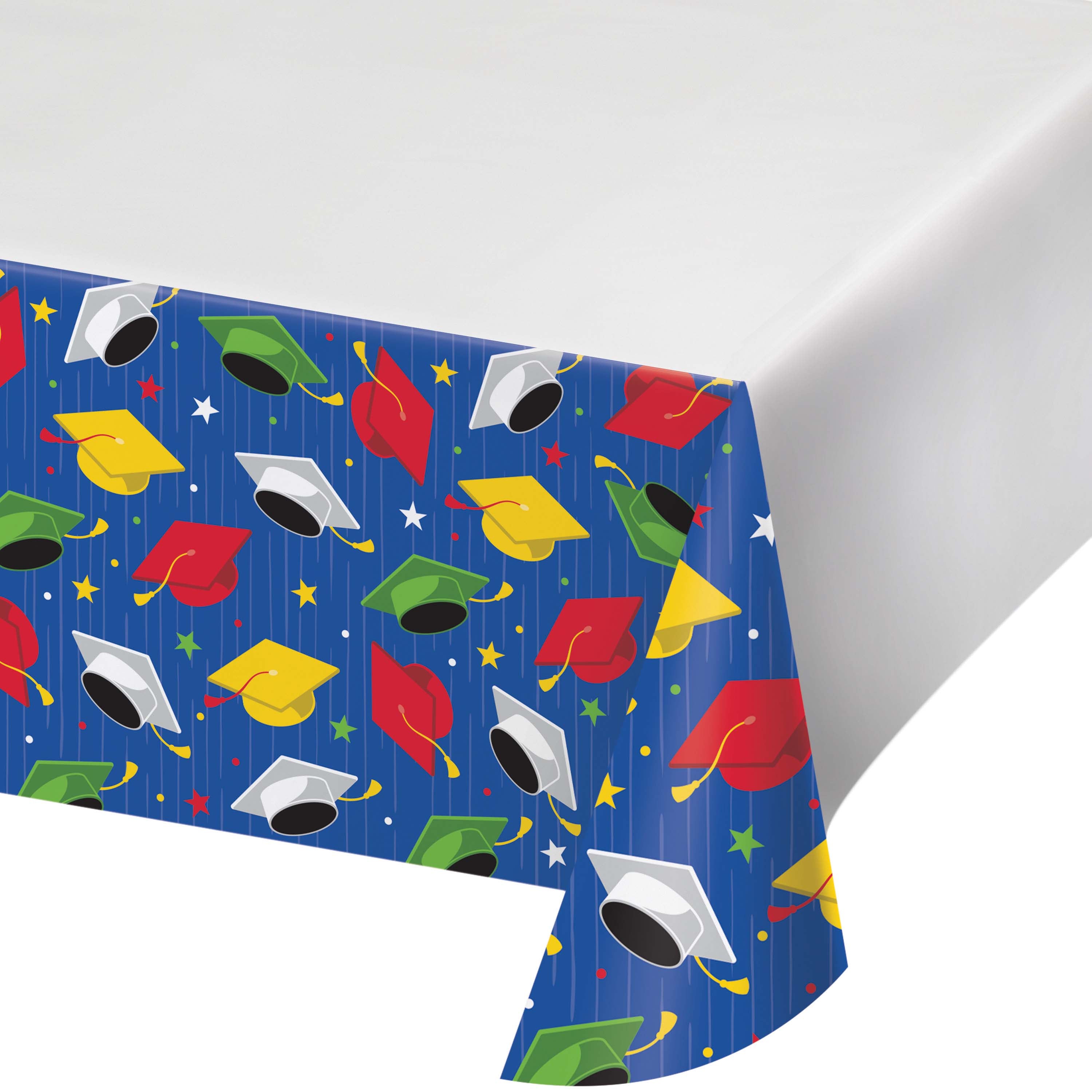 54" X 108" Hats Off Grad Paper Table Cover