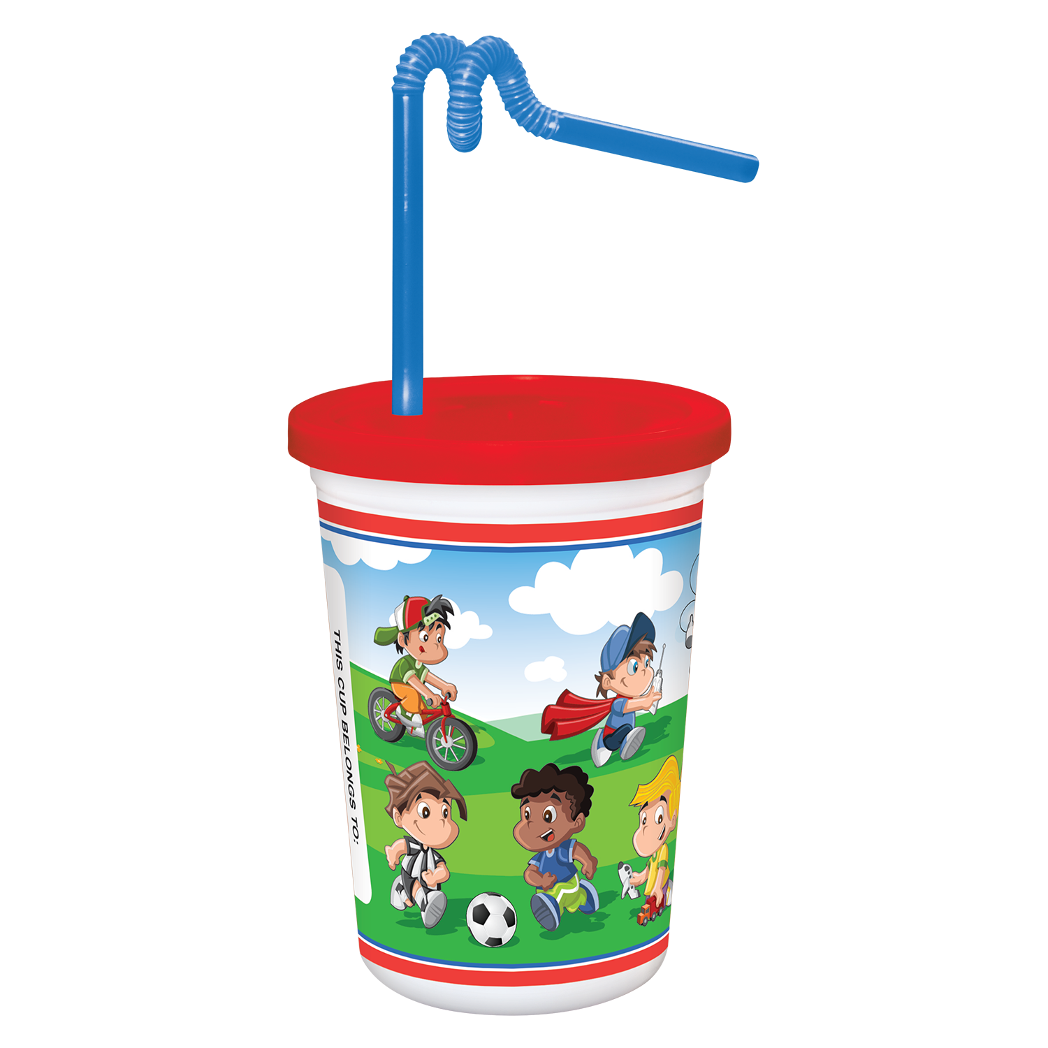 12 oz Kid's Cups With Red Lid and Kurly Straw 250/Case (3052120)