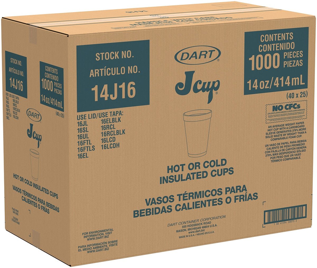 Dart 14J16 14 Oz White Foam Cup