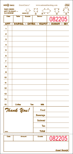 Guestcheck T4932SP 4.25 X 9 1 Part Large Paper/Board Check